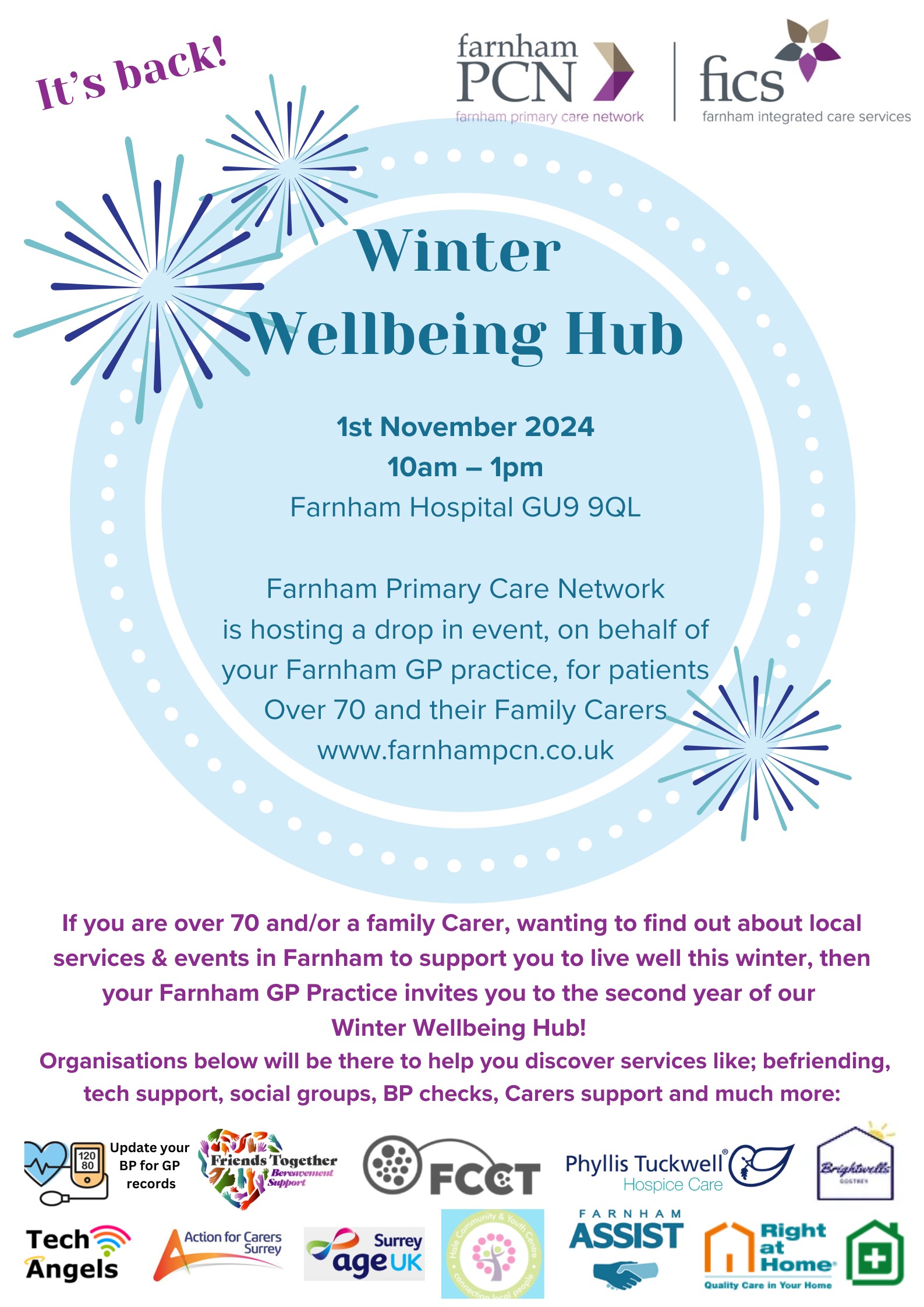 It's back - Winter Wellbeing Hub, 1st November, Farnham Hospital ...